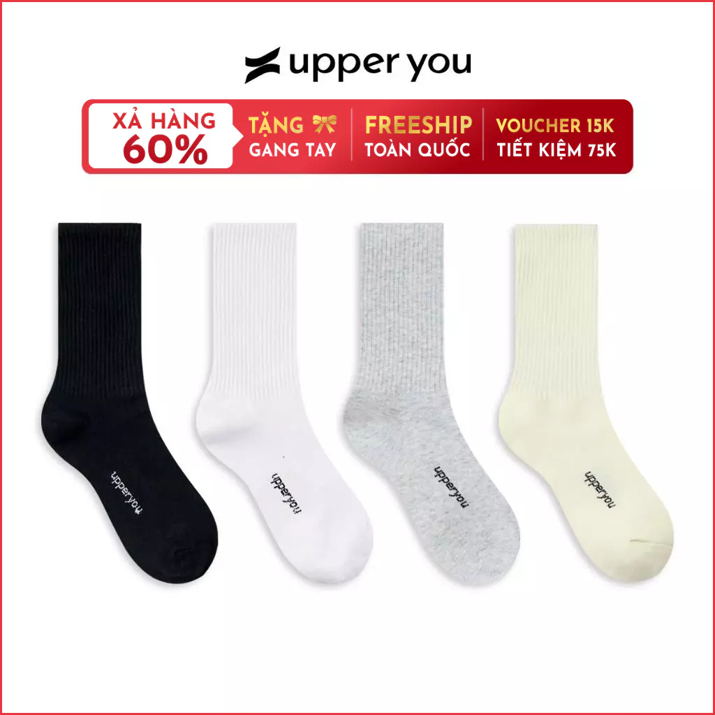 Tất Vớ Nam Nữ Cổ Cao UPPER YOU Cotton Tự Nhiên Thiết Kế Sọc Gân Dày Dặn ...