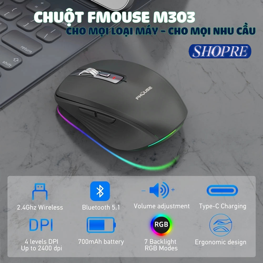 CHUỘT KHÔNG DÂY FMOUSE M303 CHẾ ĐỘ KẾT NỐI KÉP|CHỐNG ỒN|THỜI TRANG ...