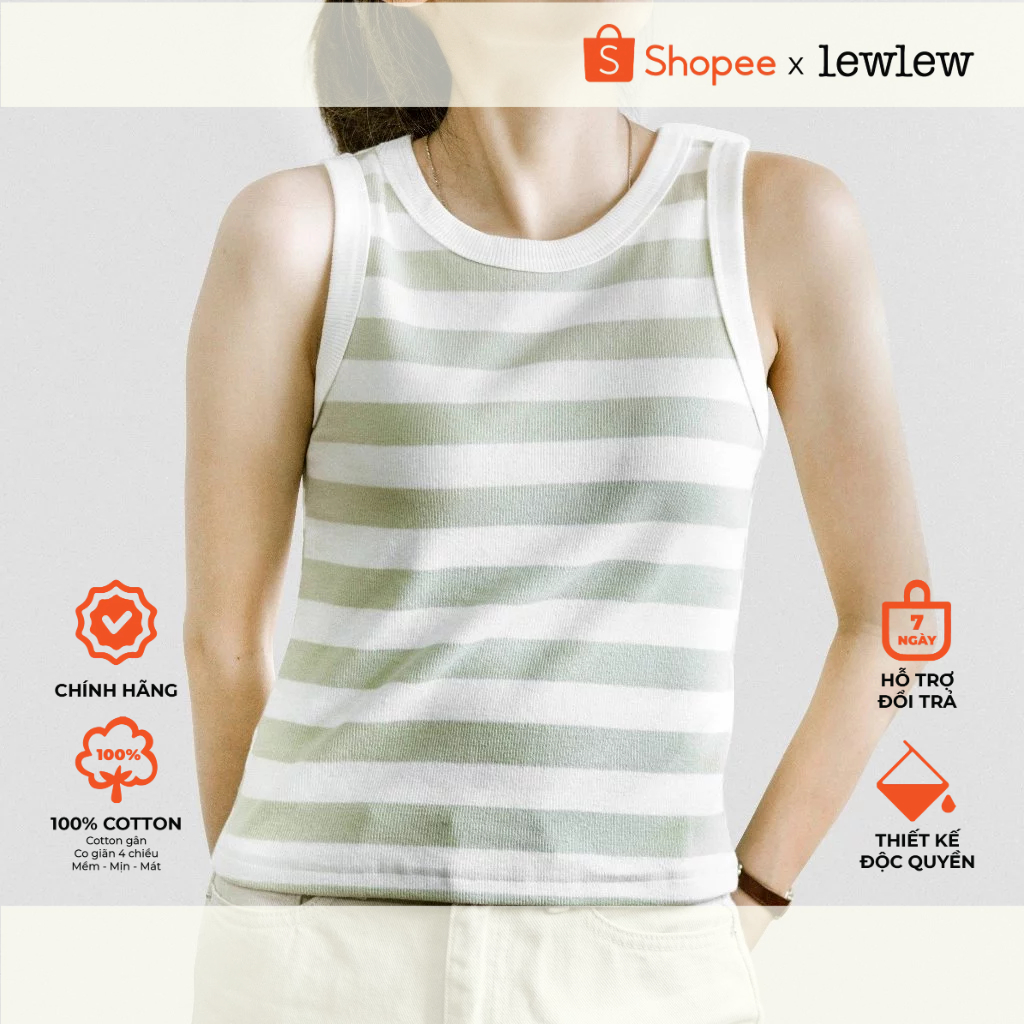 Áo ba lỗ nữ, áo thun sọc cotton TANK TOP kẻ Xanh ngọc mềm mịn - Lew Lew ...