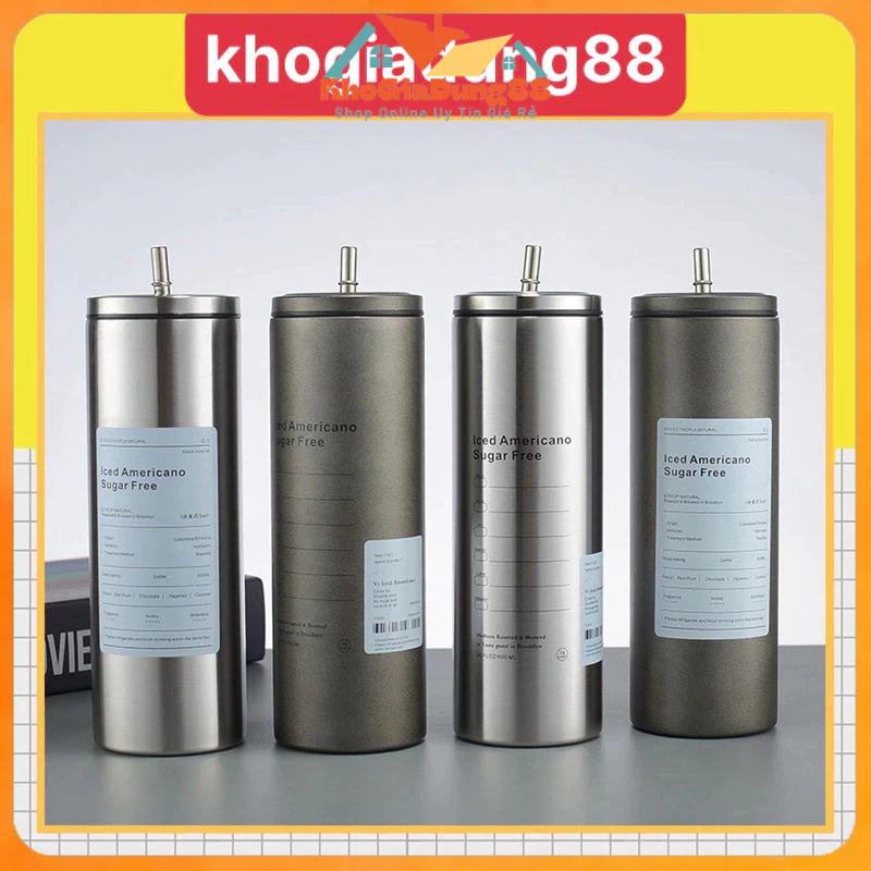 Bình giữ nhiệt iced americano inox 304 DÁNG CAO, ly giữ nhiệt dáng cao có ống hút tiện lợi ...