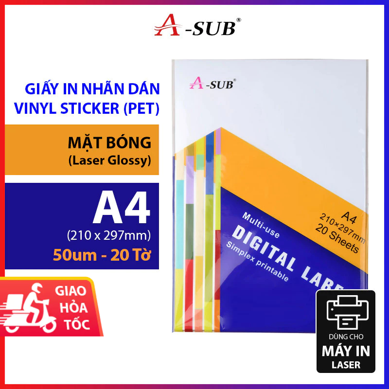 Giấy Decal A4 A-Sub Nhựa PET Bề Mặt Bóng (Glossy) A4 50μm 20 Tờ, Vinyl ...