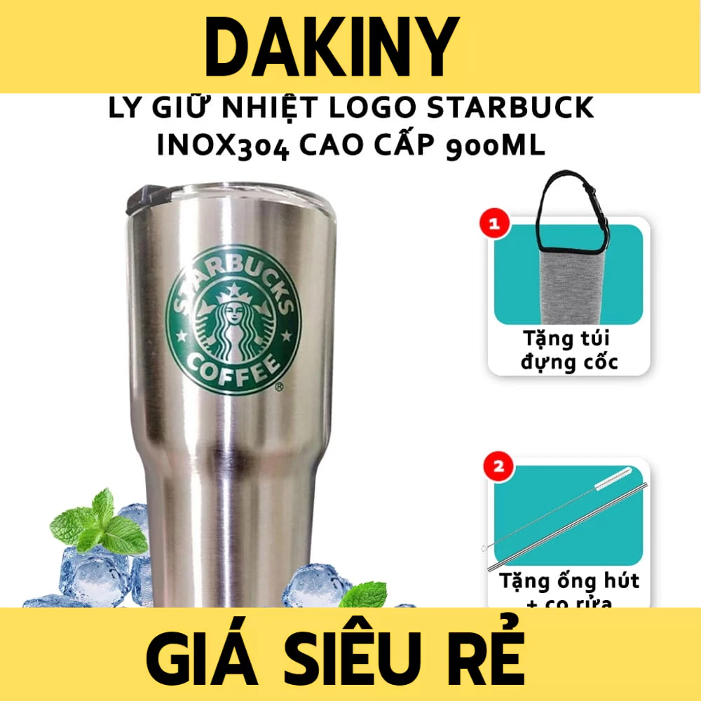 Ly Giữ Nhiệt LOGO STARBUCK 900ml Tặng Kèm Bộ Phụ Kiện 2 Ống Hút Tái Sử ...