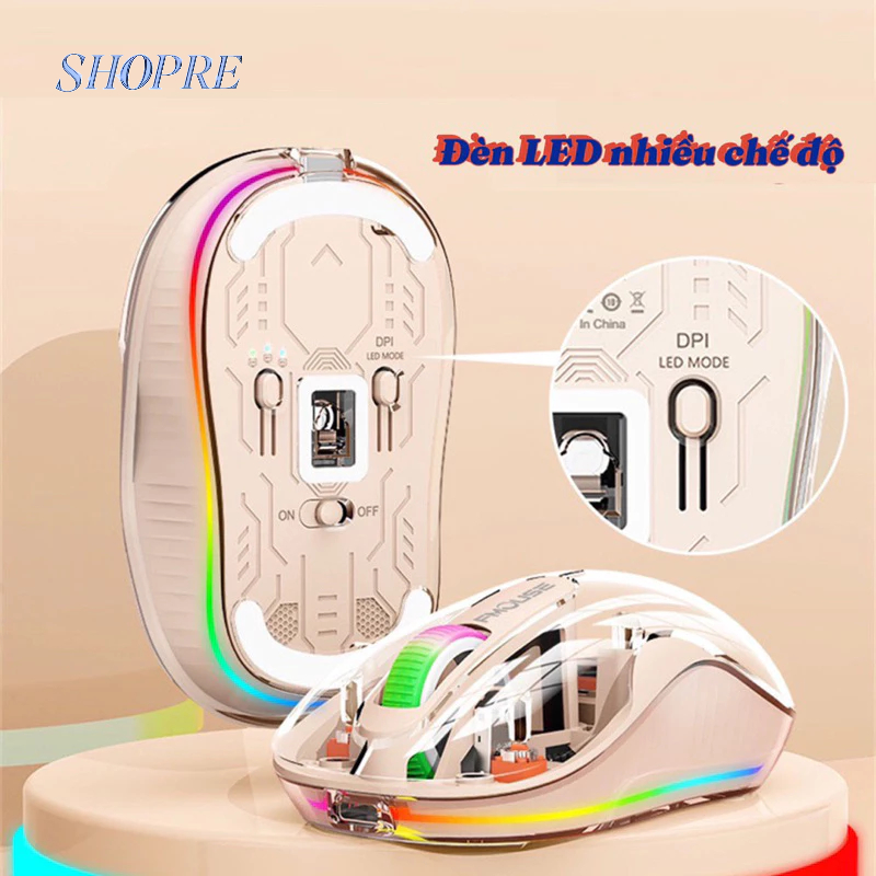 Chuột LED Không dây Trong suốt FMOUSE M333 Bluetooth- Pin sạc- DPI 2400 ...