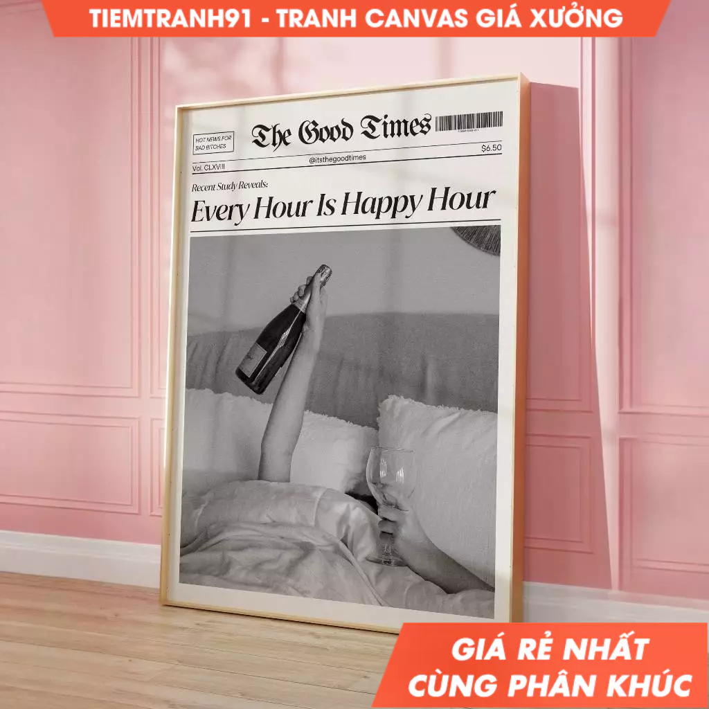 Tranh treo tường, Trendy Newspaper Print Every Hour Is Happy Hour ...