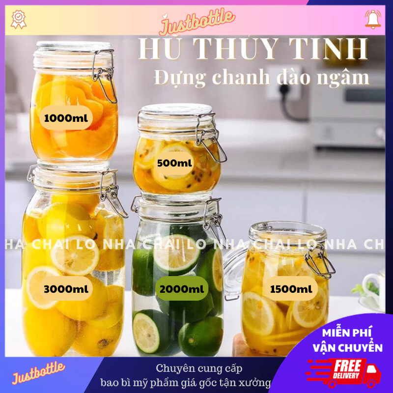 Hũ Thủy Tinh Nắp Cài Dáng Ý 300Ml 500Ml 750Ml 1000Ml 1500Ml 2000Ml 2 Lít 3 Lít - Lọ Hủ Nắp Gài ...