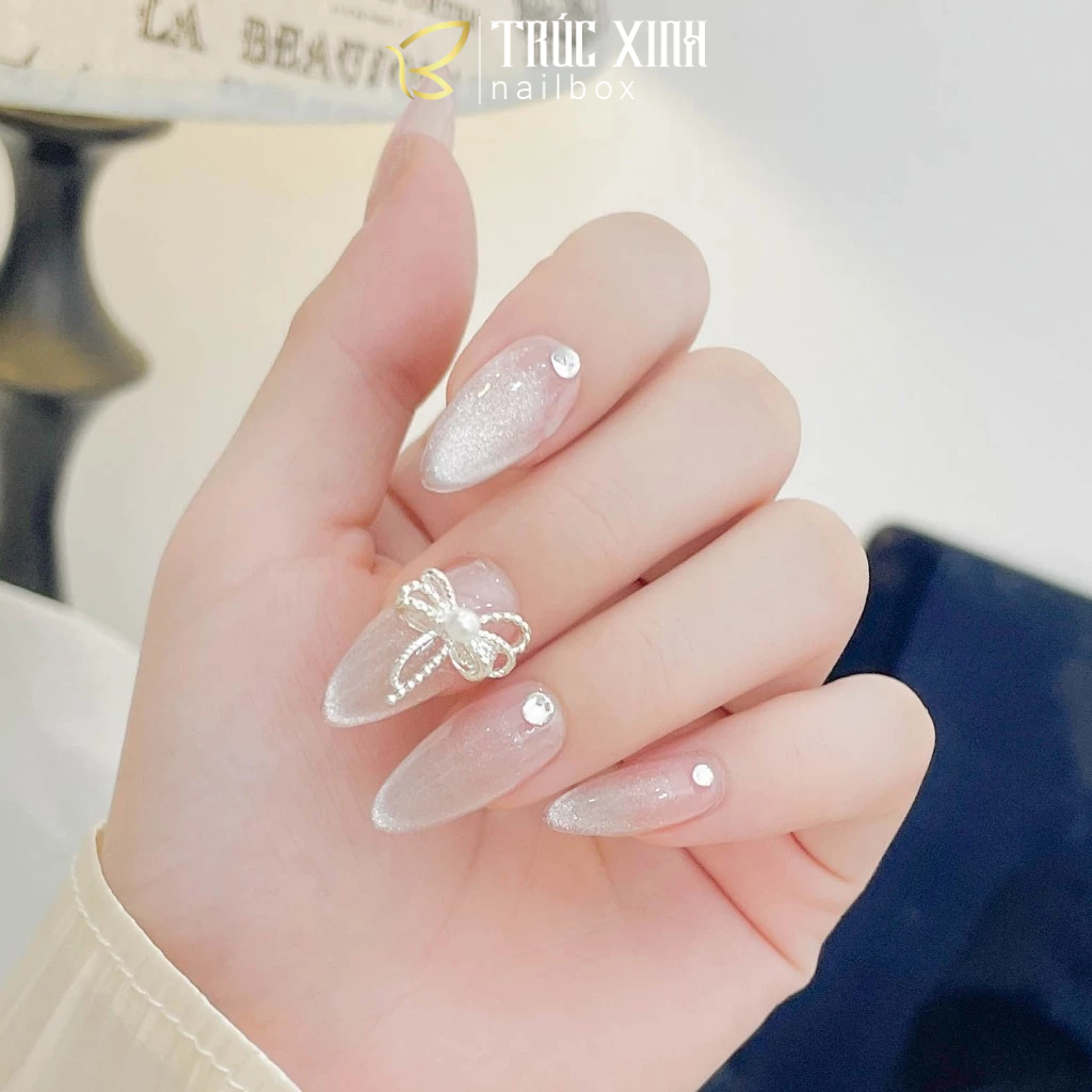 Nail box TRÚC XINH móng giả Mắt mèo đính trang trí màu Hồng nhạt cực ...