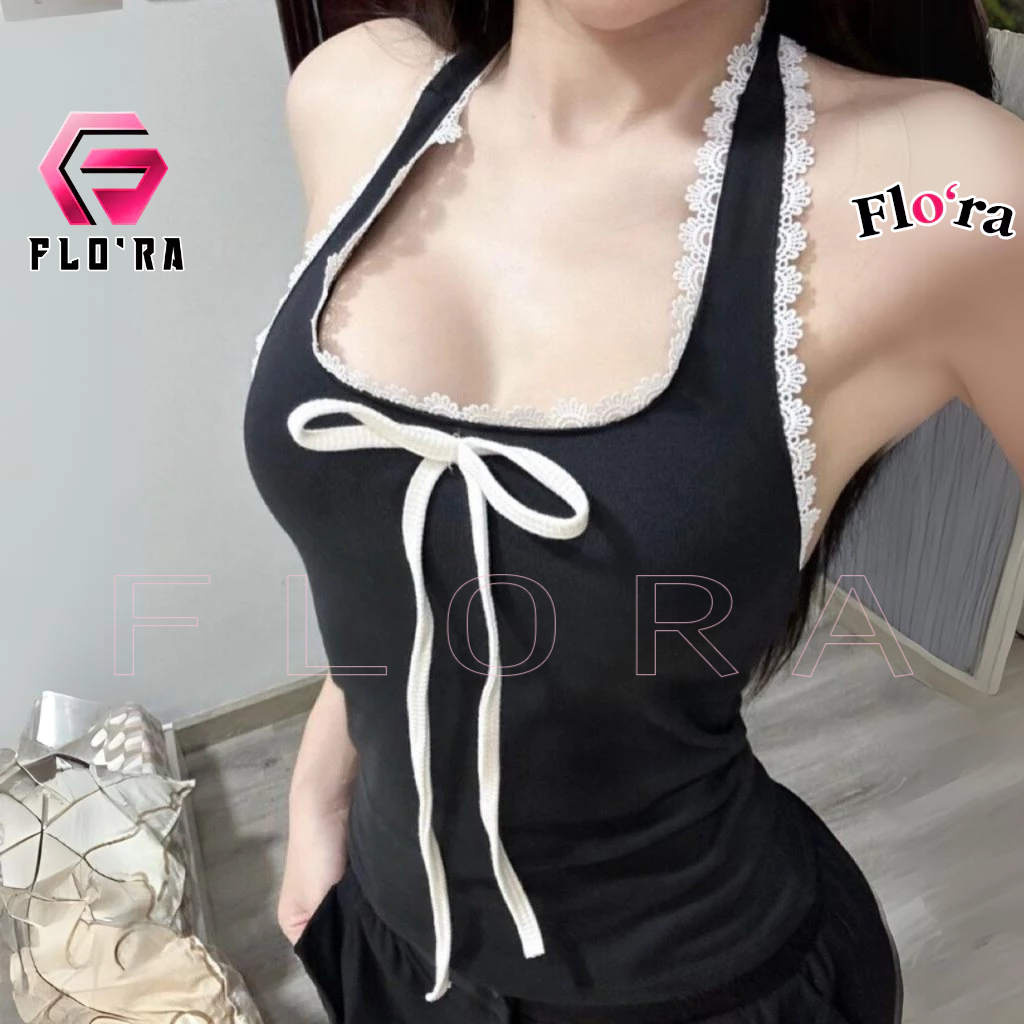 Áo Croptop CỔ YẾM THẮT DÂY Phối Ren Trắng Đính Nơ Chất Thun Borip, Áo Ôm Body Kiểu Sexy Nữ Flo ...