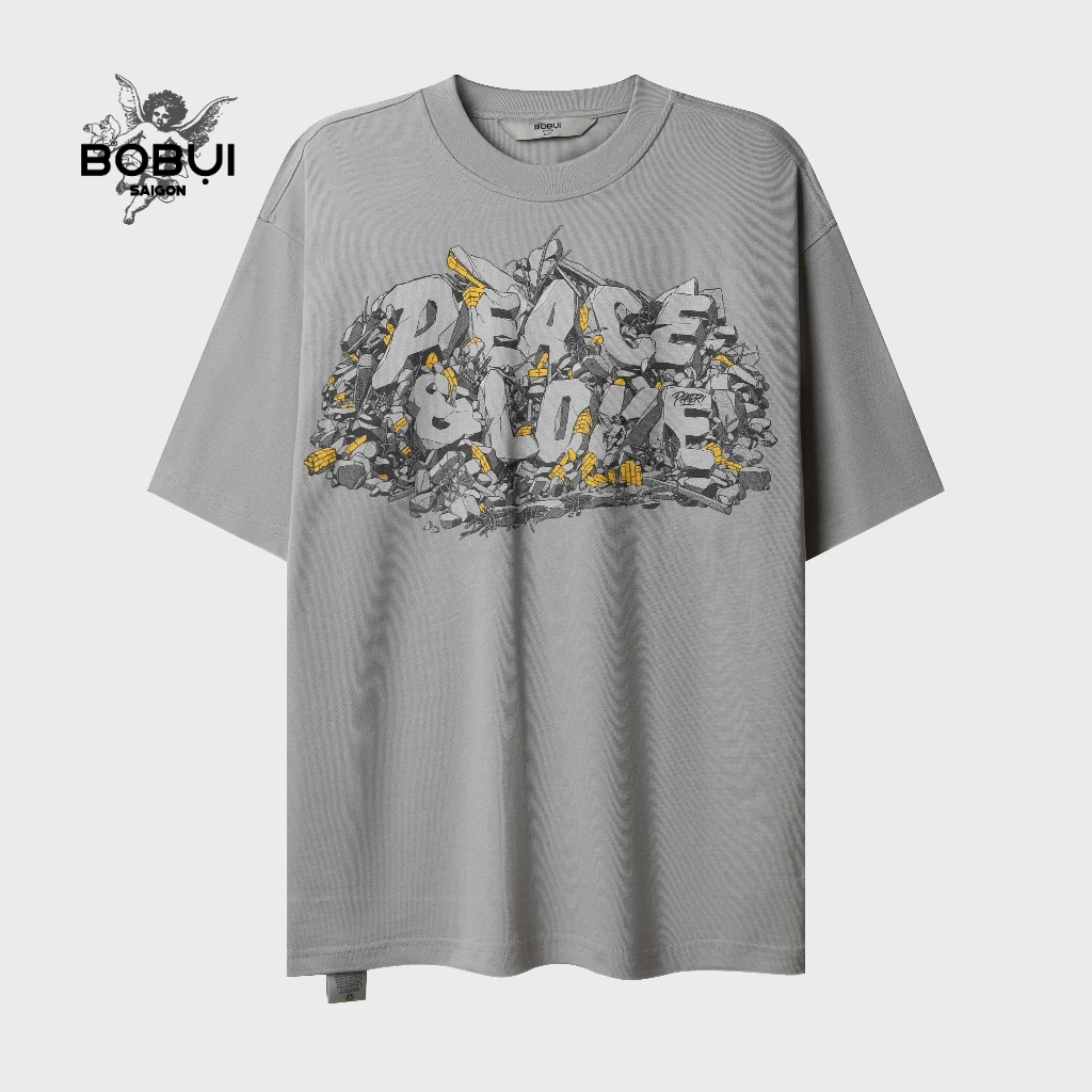 Áo thun BOBUI oversized LOVE PEACE Art ft. Phatsot | Shopee Việt Nam