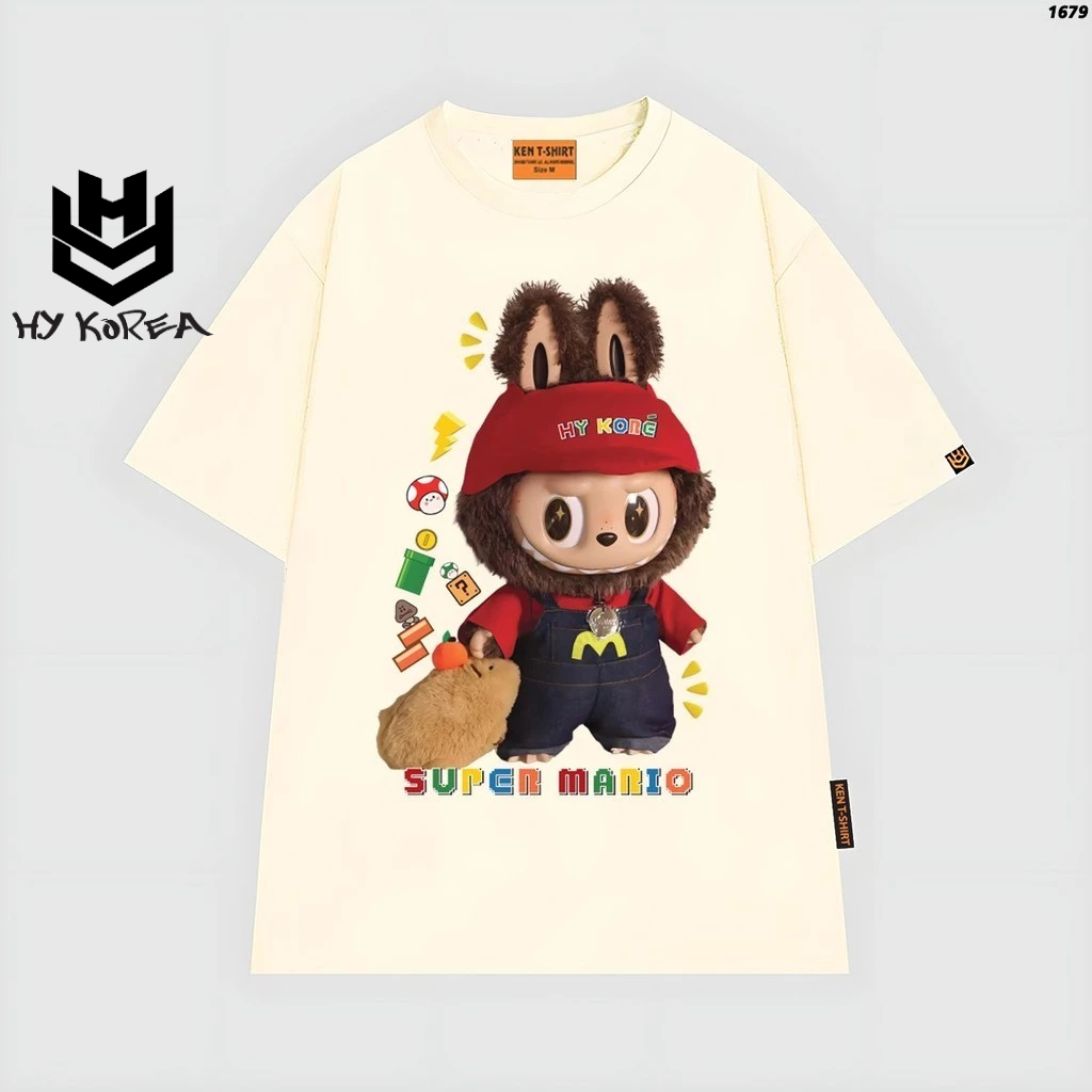 Áo thun HY KOREA Labubu Super Mario 1679 tay lỡ cotton 75 form rộng ...