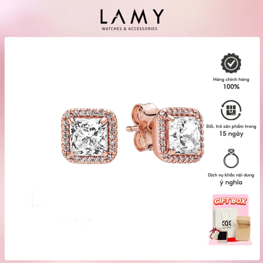 Khuyên tai bạc CDE Square Sparkle Earrings Rose Gold CDE3048RG - Khuyên ...