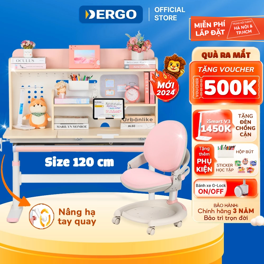 [Mới 2024 - Voucher 500K] Bộ Bàn Học Chống Gù Gỗ Tự Nhiên DERGO LEO ...