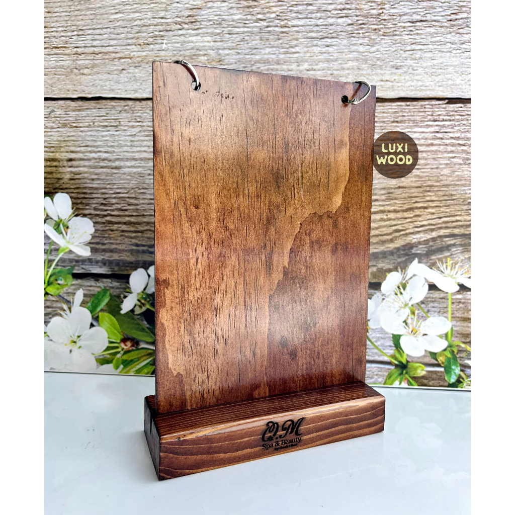 Menu gỗ A4 để bàn có khoen tròn (bao khắc logo) - LUXI DECOR | Shopee ...