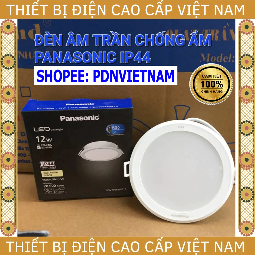 [Chính Hãng] Đèn Led âm trần CHỐNG ẨM IP44 Panasonic 12W/D110 Downlight DN 2G, mã NNV70088 ...