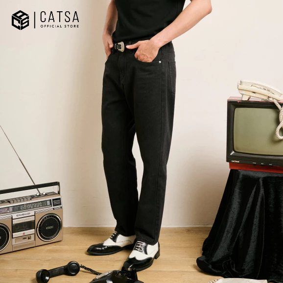 Quần Jeans nam wash trơn CATSA form straight fit 22QDL073 | Shopee Việt Nam