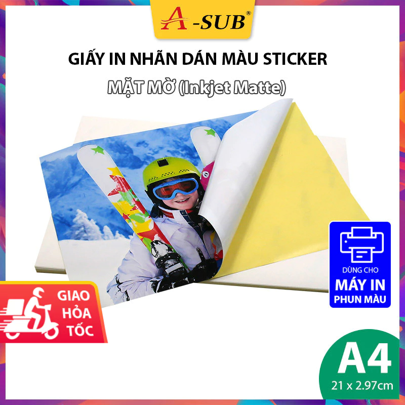 Giấy Decal A4 In Màu A-Sub Mặt Mờ (Matte) 108gsm 20 Tờ, Paper Sticker ...