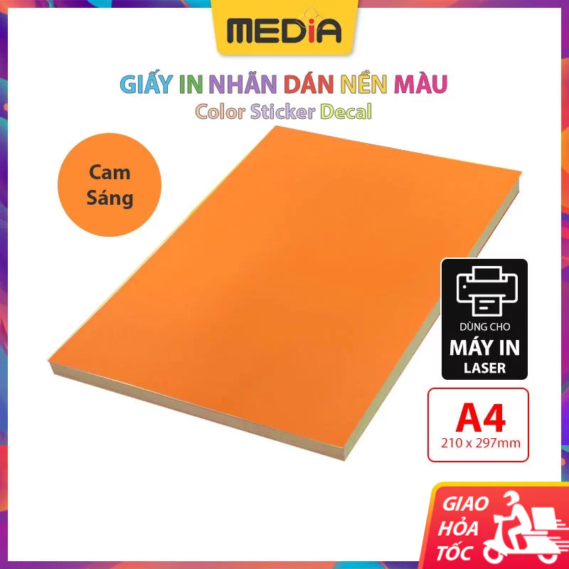 Giấy Decal A4 Màu Cam Sáng Media Mặt Mờ (21x30) 80gsm 20/50 Tờ Giấy In ...