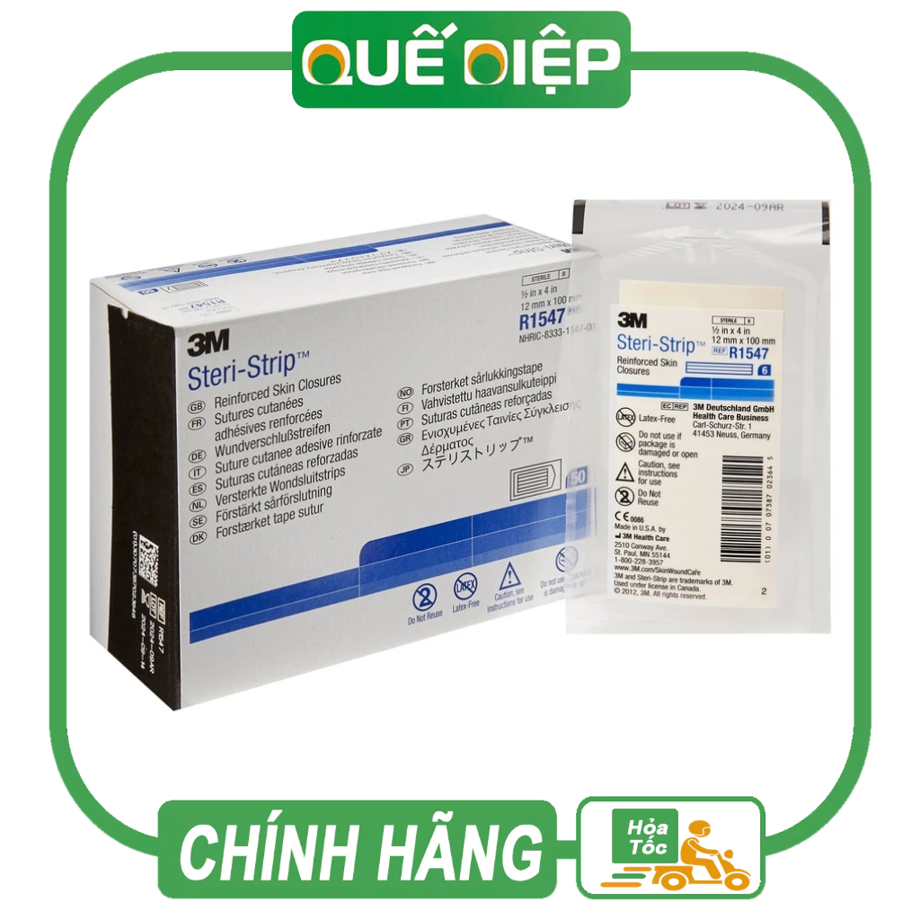 3M STERI-STRIP R1547 (12mmx100mm) 1 HỘP 50 TÚI - Băng dán thay chỉ khâu ...