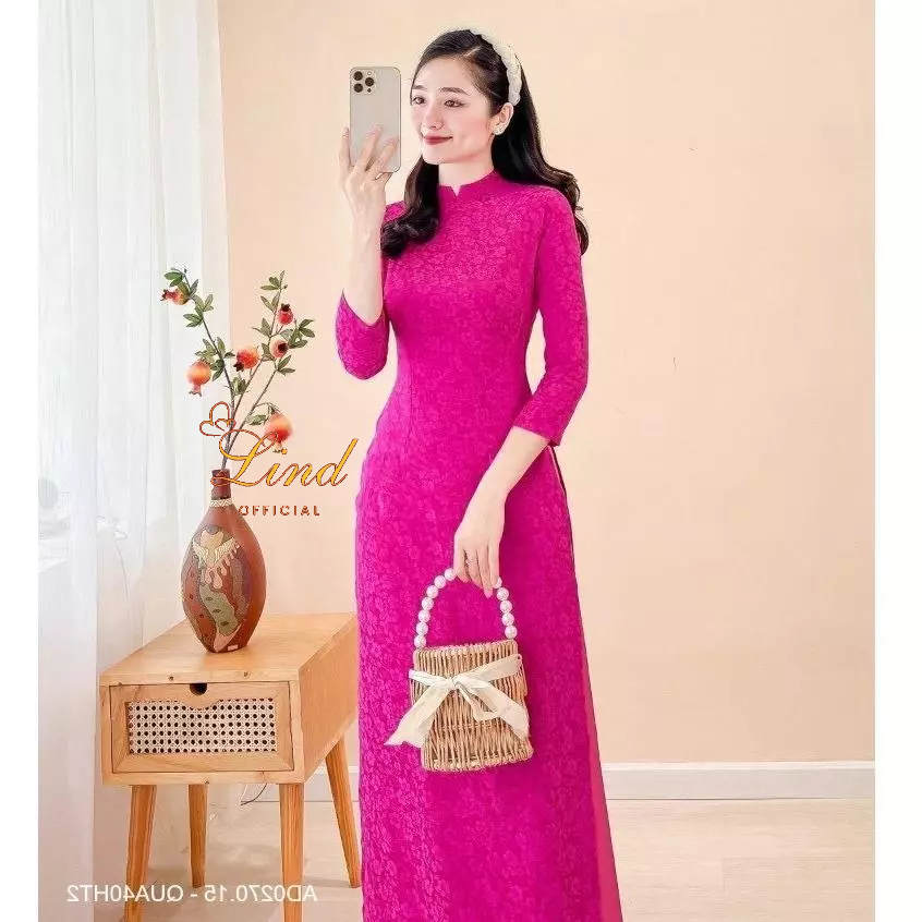 Có ship hoả tốc - Áo dài gấm Thanh Liễu màu Hồng tím Lind | Shopee Việt Nam
