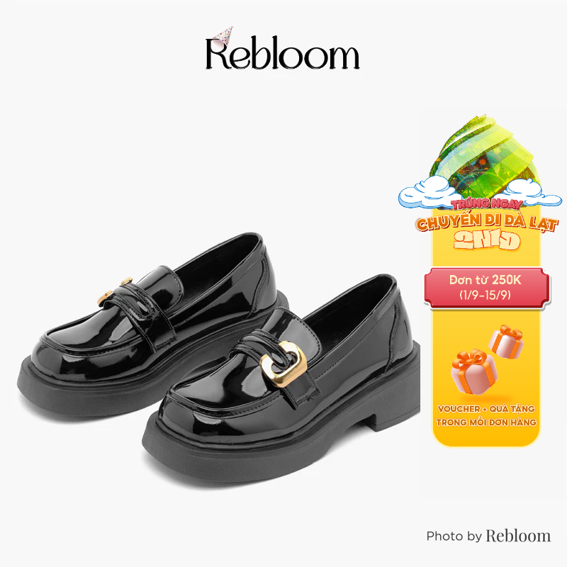 Giày lười nữ Rebloom - Giày loafer đính khuy chữ C đế cao 4cm với 2 phiên bản màu siêu xinh ...