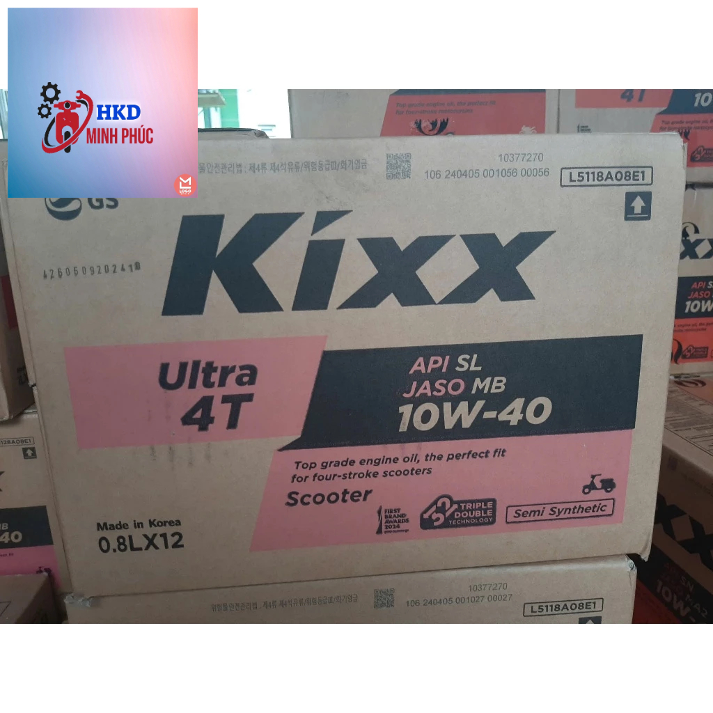 (ga 10w40)Thùng 12 chai Dầu nhớt Kixx xe ga 10W40 SL 800ml bán tổng hợp ...