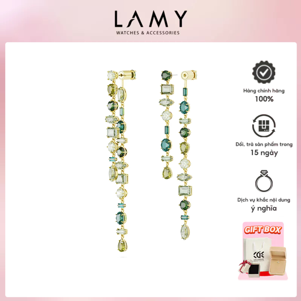 Khuyên tai nữ CDE Long Green Gema Drop Gold Earrings CDE3060 | Shopee ...