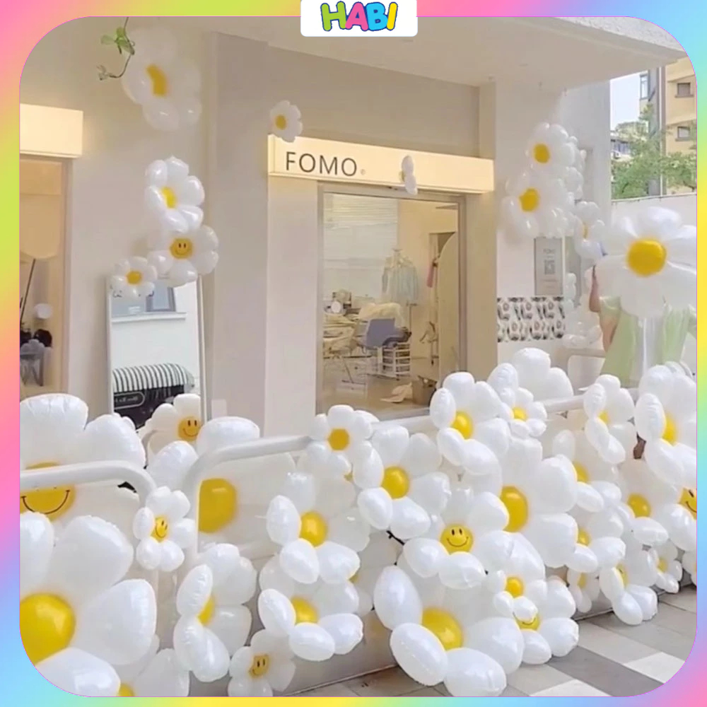 Combo 5/10 bong bóng hình hoa cúc mặt cười, hoa cúc trắng trang trí cửa ...