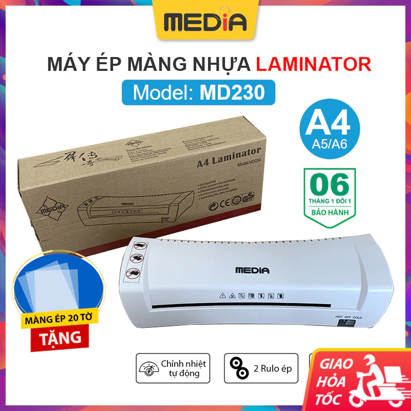 Máy Ép Nhựa Plastic A4 Media MD230 Cao Cấp, Ép Plastic A4 Màng Cán Nhựa Ép Giấy Ép Bằng Khen ...