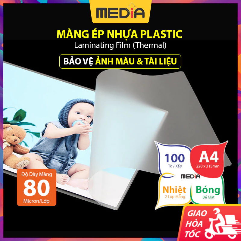 Giấy Ép Plastic A4 Media Khổ 21.5 x 32cm (A4) Dày 80 Micro 100 Tờ, Màng Plastic A4 Màng Ép Nhựa ...