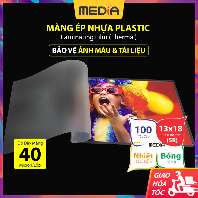 Giấy Ép Plastic 13x18 Media Khổ 13.5 x 18.6cm (5R) 40 Micro 100 Tờ, Màng Plastic 5R Màng Ép Nhựa ...