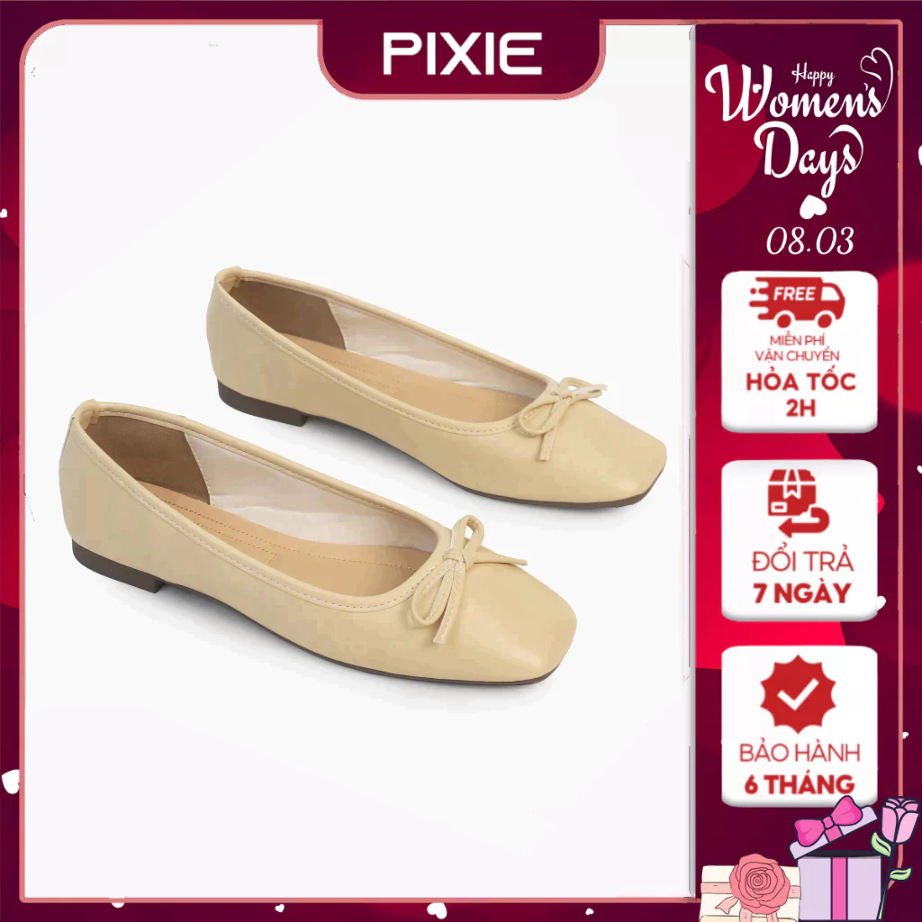 [Form nhỏ tăng 1 size] Giày Búp Bê Bệt Hoạ Tiết Nơ Pixie H320 | Shopee Việt Nam