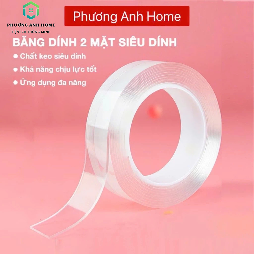 Băng Dính 2 Mặt Siêu Dính Trong Suốt Băng Keo Nano 3M 5M Dán Tường Đồ ...