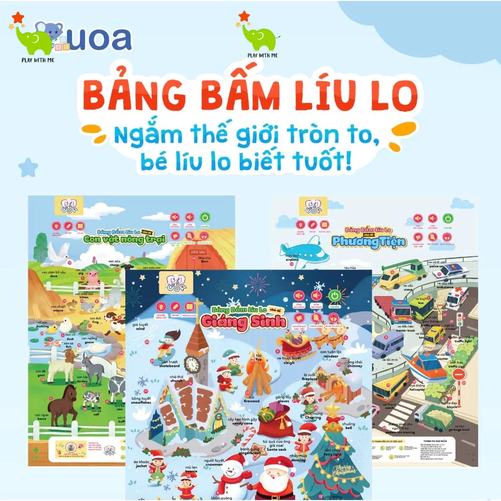 Bảng Âm Thanh Điện Tử Treo Tường - Bảng Bấm Líu Lo Ú Oà Song Ngữ Cho Bé ...