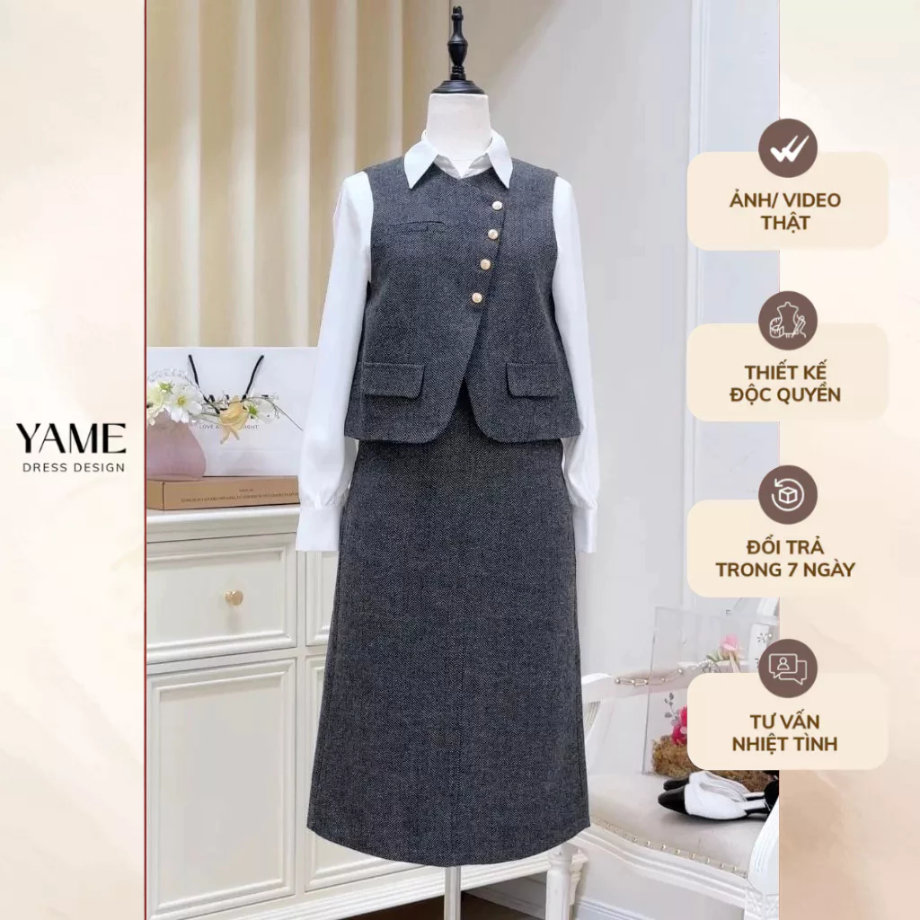 Set dạ Áo gile dáng vest rời (không kèm sơ mi) & Chân váy A dáng dài ...