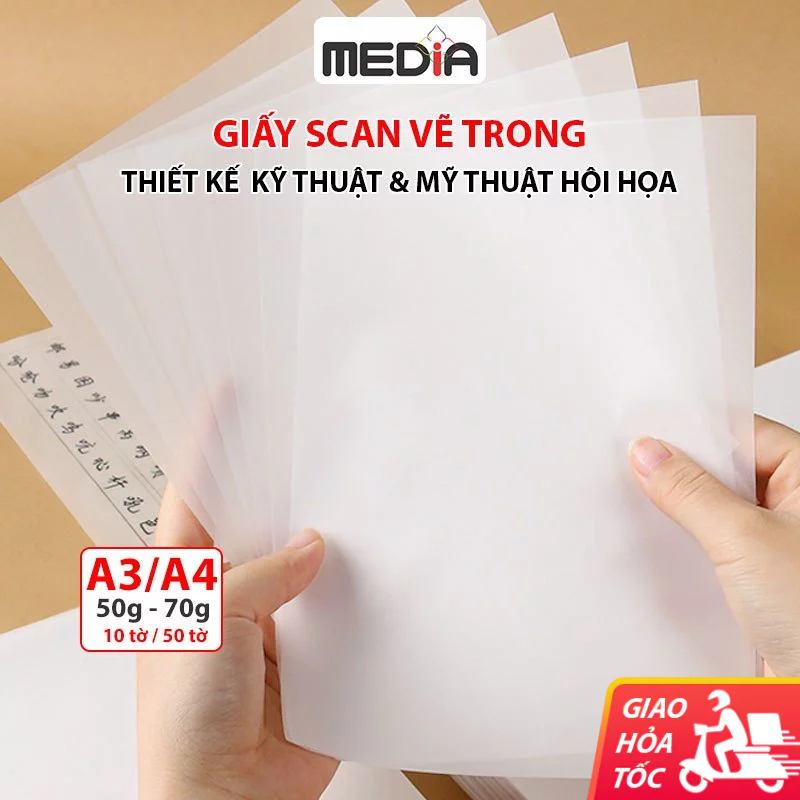 Giấy vẽ scan A3 mỹ thuật 50 tờ Media Giấy thiết kế A4 mỏng 50g Giấy scan trong 70g Tracing Paper ...