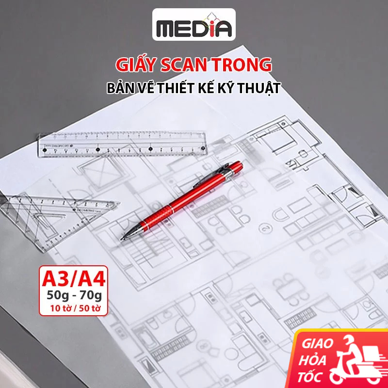 Giấy can A4 Media vẽ thiết kế Giấy scan trong mỏng 50g Giấy vẽ scan 70g mỹ thuật Tracing Paper ...