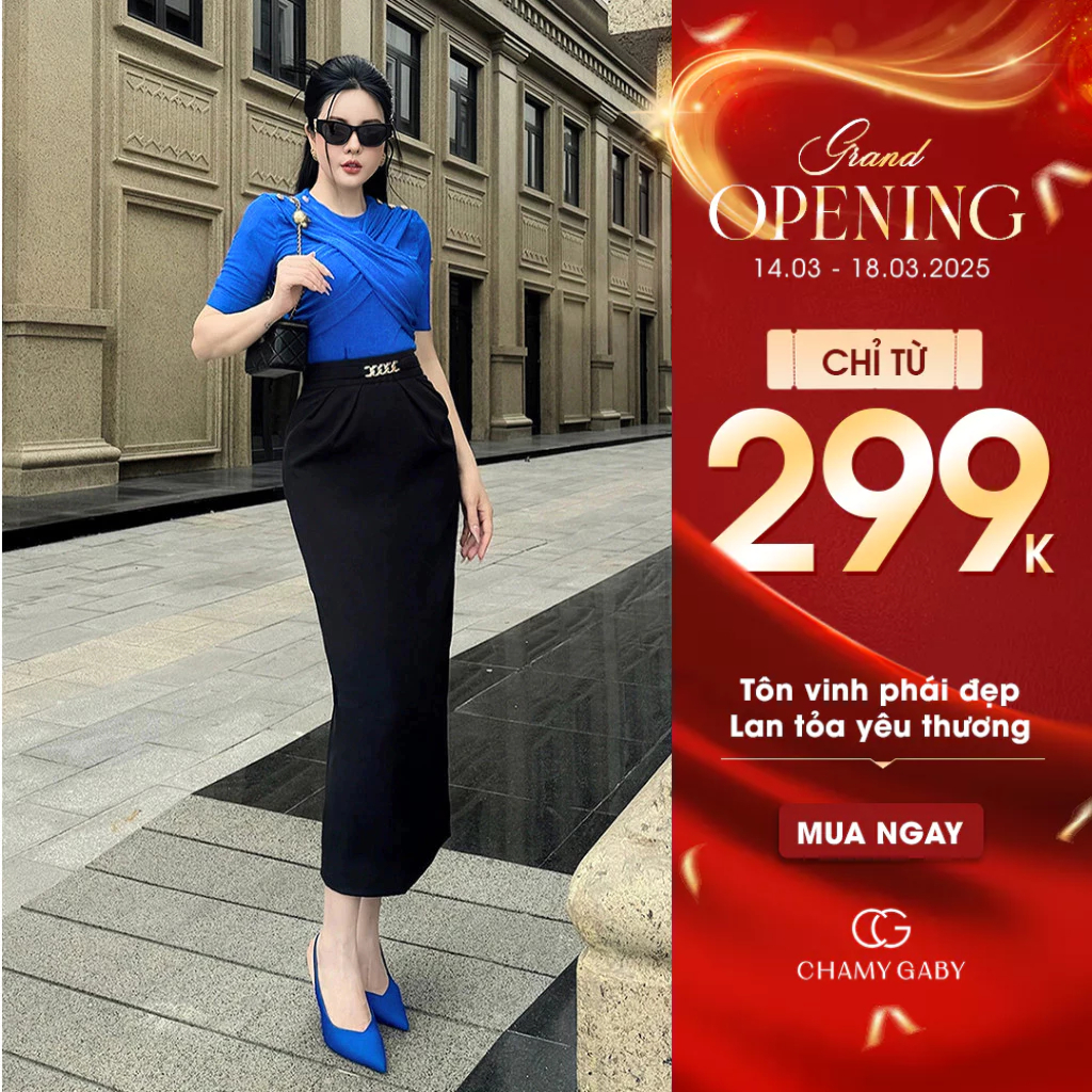 Chân Váy Bút Chì Chamy Gaby Phối Dây Xích Màu Đen Co Giãn 405327CVTU-DE ...