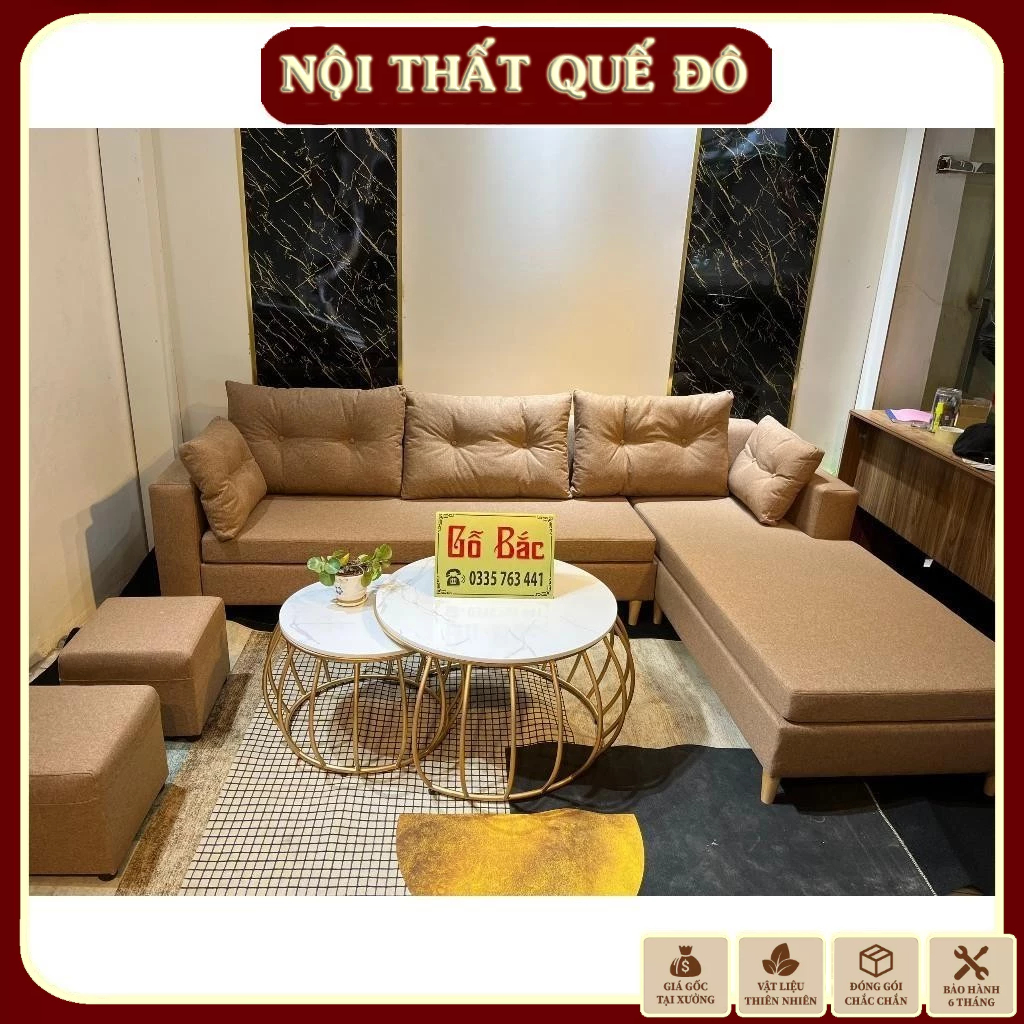 Ghế sofa Góc L 2m4 x 1m6 bọc nỉ nhung tặng kèm gối decor cho phòng khách, Spa, phòng ngủ ...