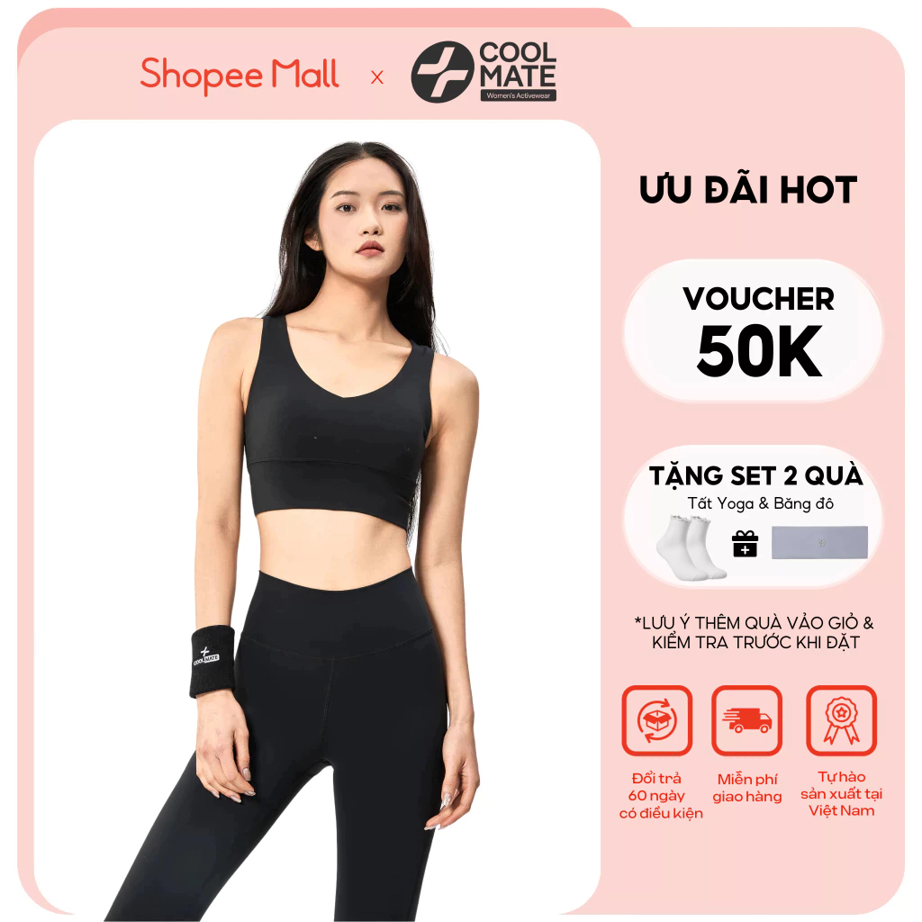 [15-16.3 Tặng set 2 quà]Áo Bra Yoga nữ cổ V CoolSoft Medium Support mềm ...