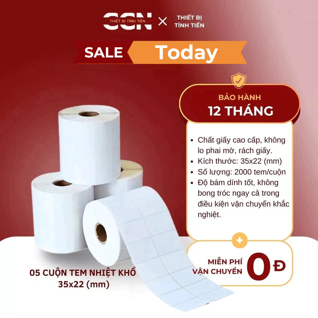 05 Cuộn in tem nhãn sản phẩm - Decal nhiệt 2 hàng tem khổ 35x22 - In mã ...
