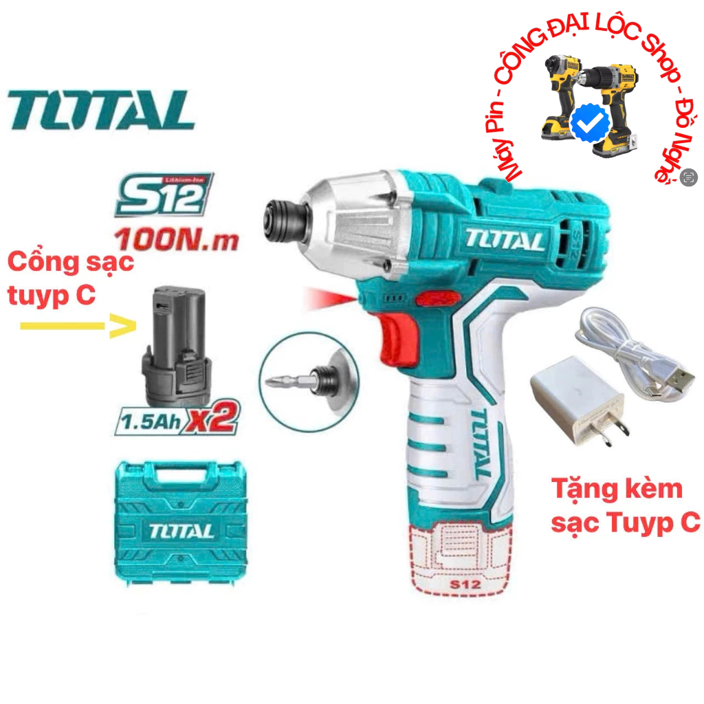 Máy Siết vít dùng pin 12V TOTAL , Pin cổng sạc Tuyp C ( Mẫu mới nhất ...