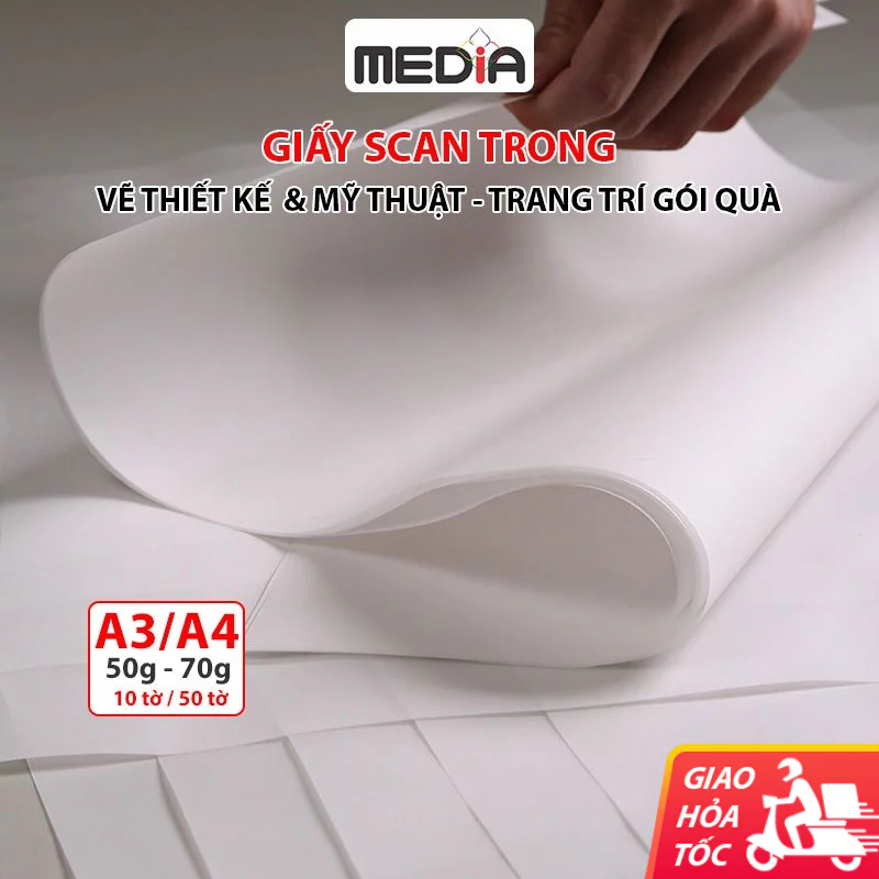 Giấy scan A4 mỏng 50g Media Giấy can trong A4 mỹ thuật trơn Giấy vẽ scan tracing paper giấy gói ...