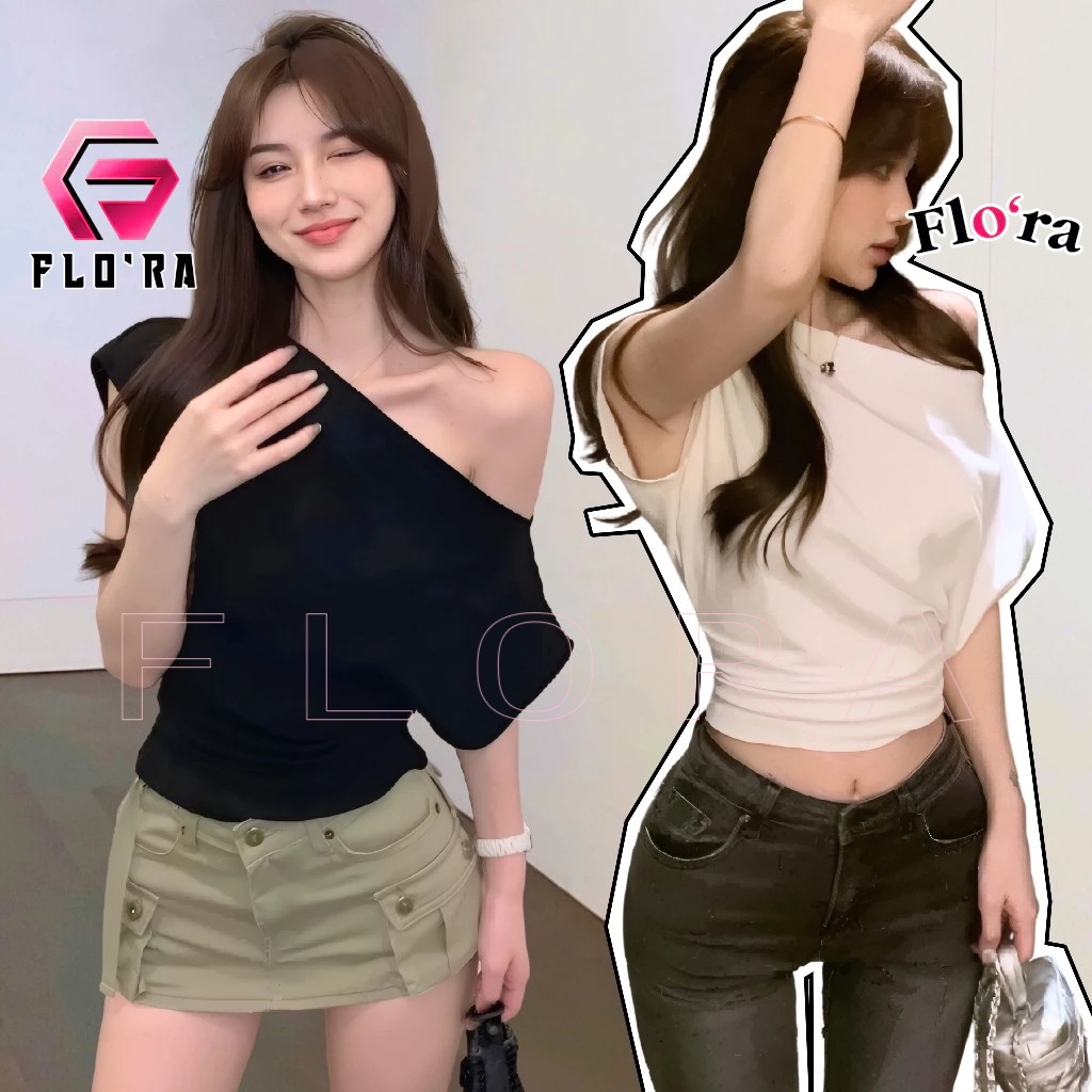 Áo Croptop Tay Ngắn TRỄ VAI CÁNH DƠI Nhún Eo Vạt Tròn Bầu Chất Cotton CR86, Áo Thun Sexy Kiểu ...