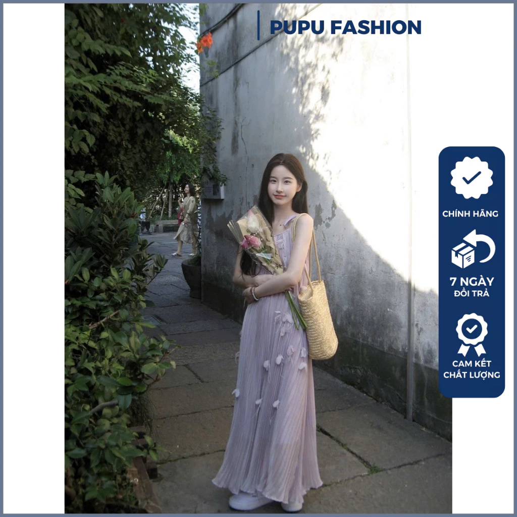 (HẾT HÀNG) Đầm yếm dài Pupu họa tiết hoa, Váy hai dây thướt tha nàng thơ mùa hè 2025 D44 ...