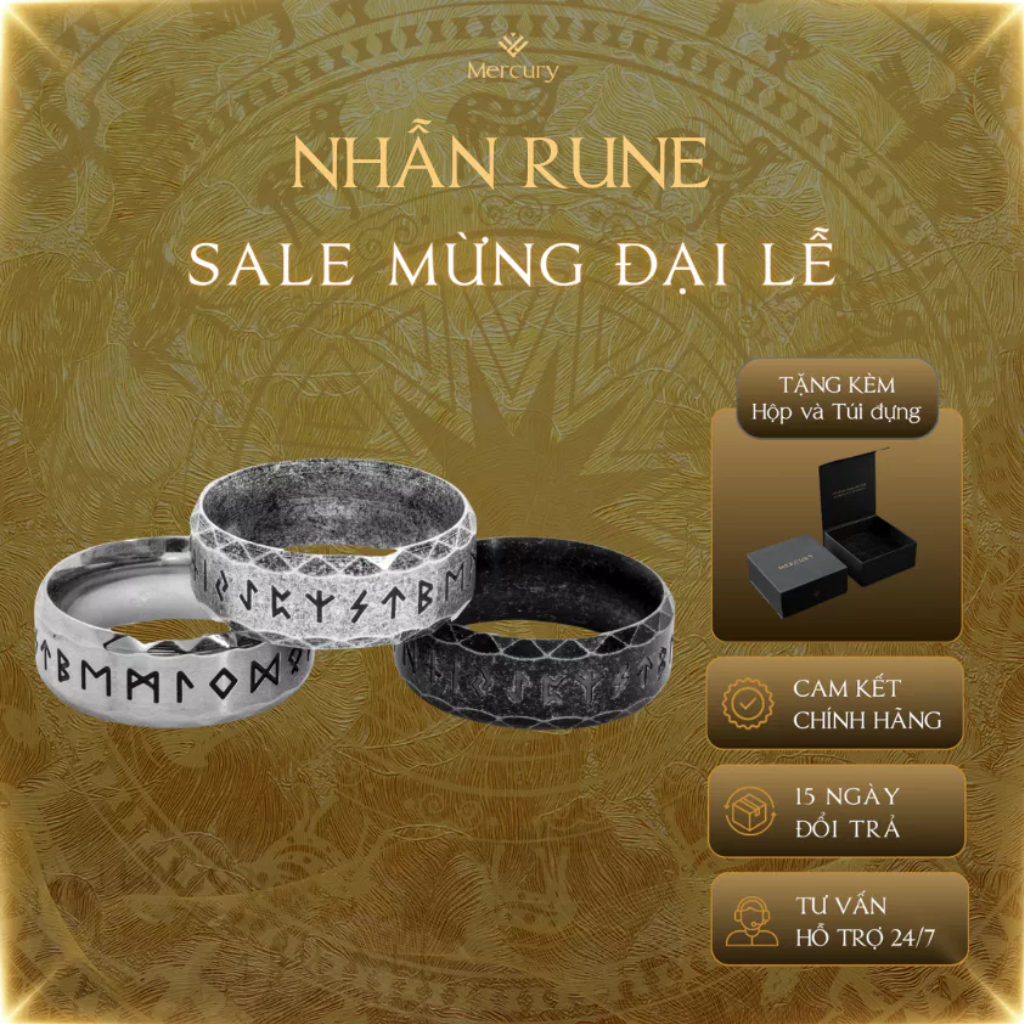 Nhẫn nam Mercury Rune Viking-Trang sức, phụ kiện đeo tay thời trang ...