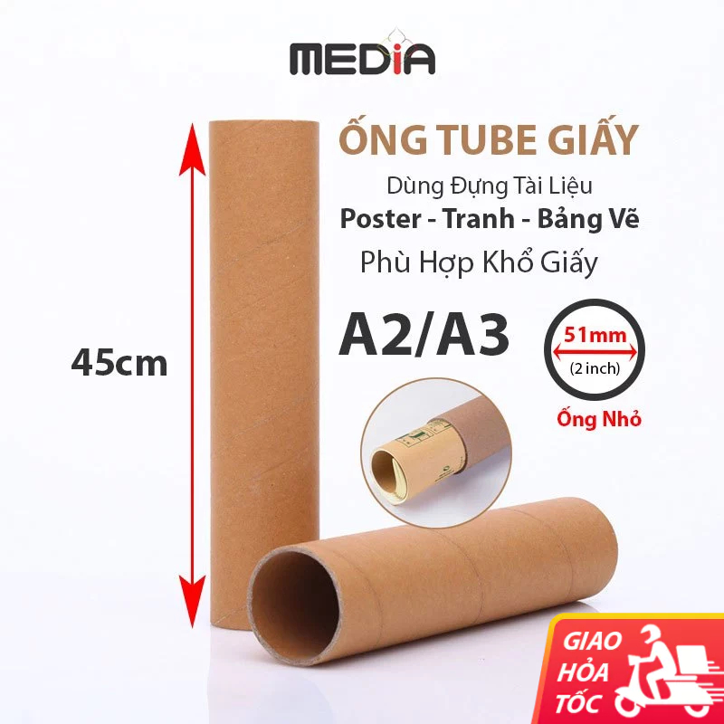 Ống Giấy Tube Dài 45cm Đựng Poster A2/A3 Lỗ ø51mm (2 inch) Ống Tube Giấy Để Bảng Vẽ Tranh Decal ...