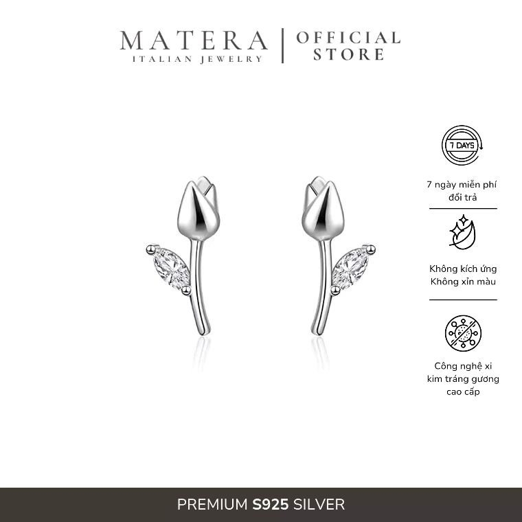 Bông tai 𝐓𝐮𝐥𝐢𝐩 đính đá basic MATERA khuyên tai bạc S925 đính đá mini 2mm chính hãng MBT19 ...