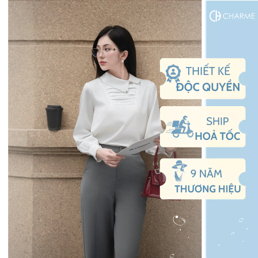 Áo sơ mi dài tay cổ lệch phong cách cá tính Charme 406026 | Shopee Việt Nam