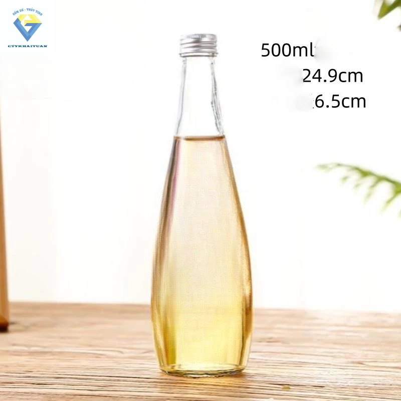 Chai nước khoáng 330ml và 500ml / chai thủy tinh dài bầu nắp bạc kiểu giọt nước / chai 500ml ...