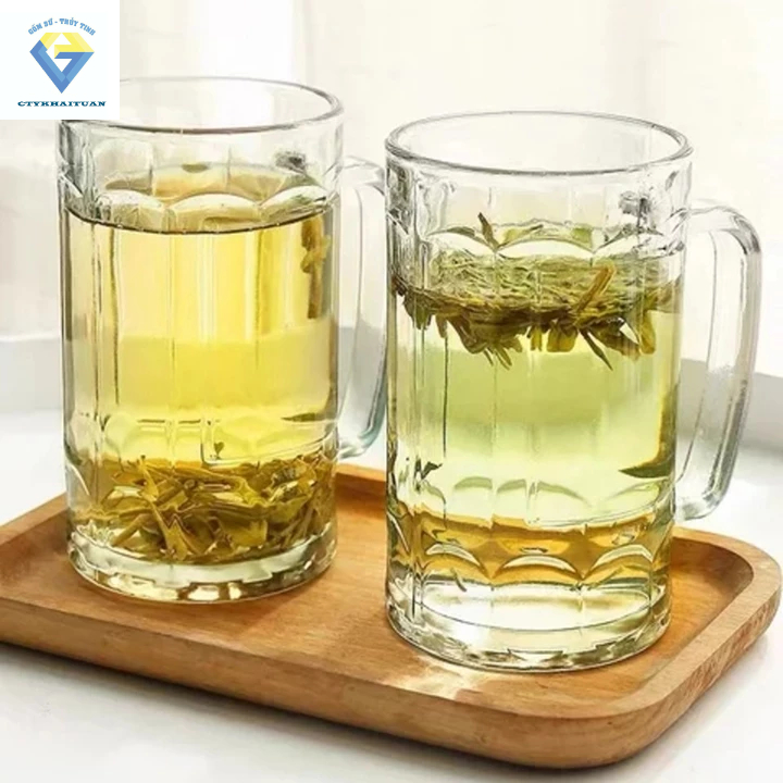 Ly uống bia cao cấp 380ml / Ly quai thủy tinh Deli trắng dày chất lượng ...