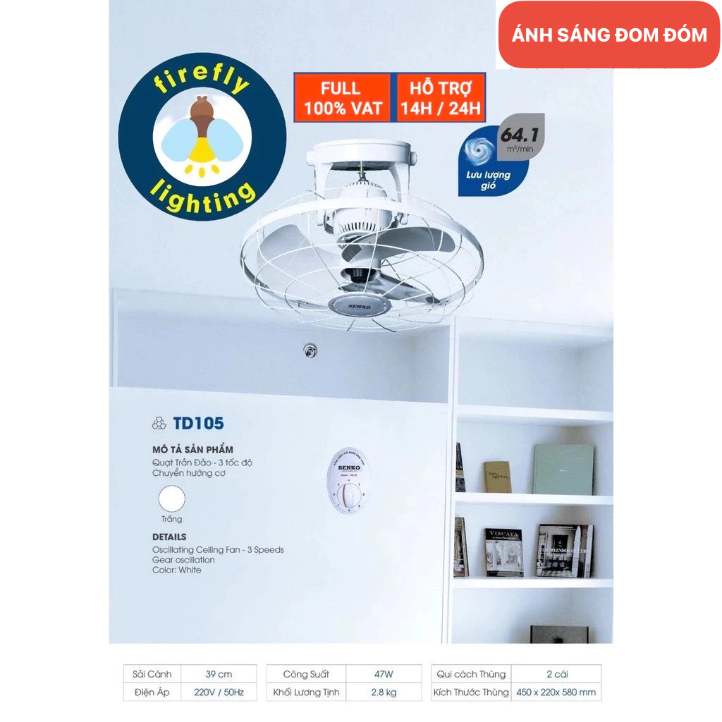 COMBO 2 CÂY QUẠT TRẦN ĐẢO SENKO TD105 - BẢO HÀNH 24 THÁNG CHÍNH HÃNG ...